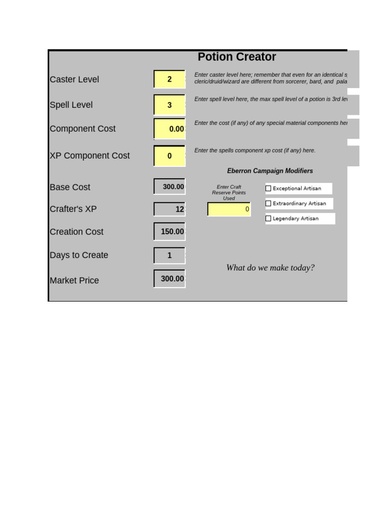 Troll Wizard's Magic Item Creation Spreadsheet - v11 | PDF | Dungeons ...