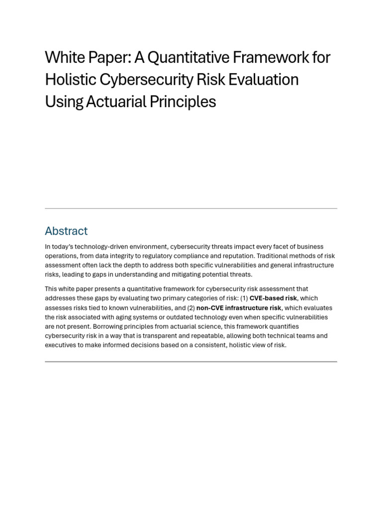 Quantitative Framework CyberSecurity Risk Evaluation | PDF | Risk | Computer Security