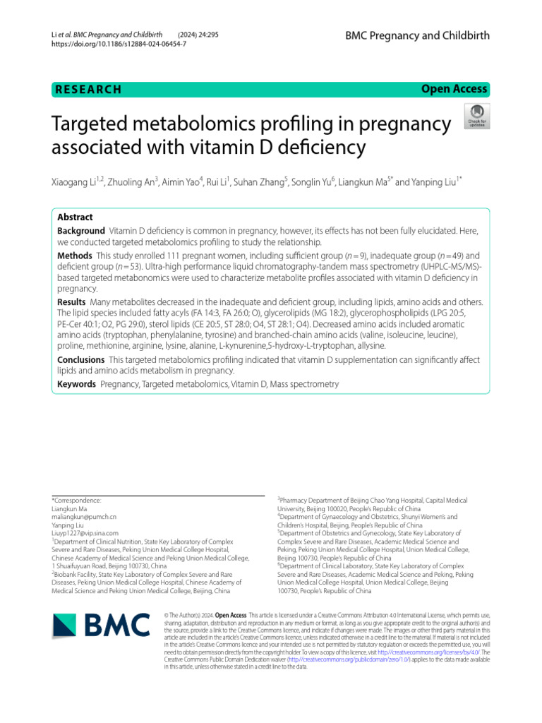 s12884-024-06454-7 | PDF | Vitamin D | Metabolomics