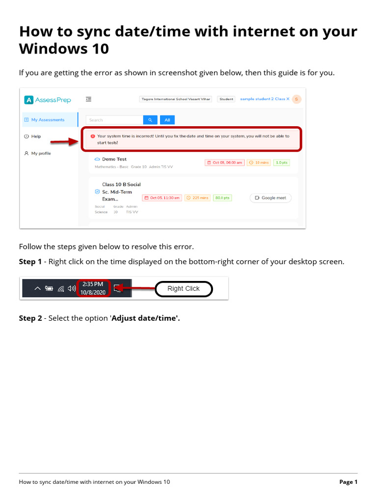Sync Date and Time in Windows 10 | PDF