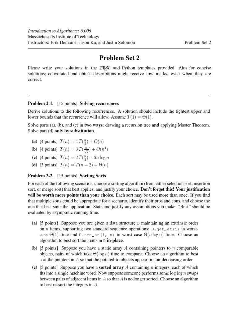 MIT6 006S20 Ps2-Questions | PDF | Time Complexity | Algorithms And Data Structures