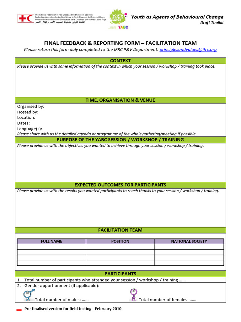Final feedback & reporting form - Facilitation team | PDF | Learning ...