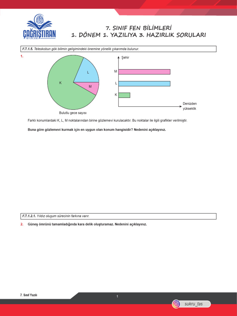 Sinif Fen Bilimleri 1. Donem 1. Yazili (3) - Cevapsiz | PDF