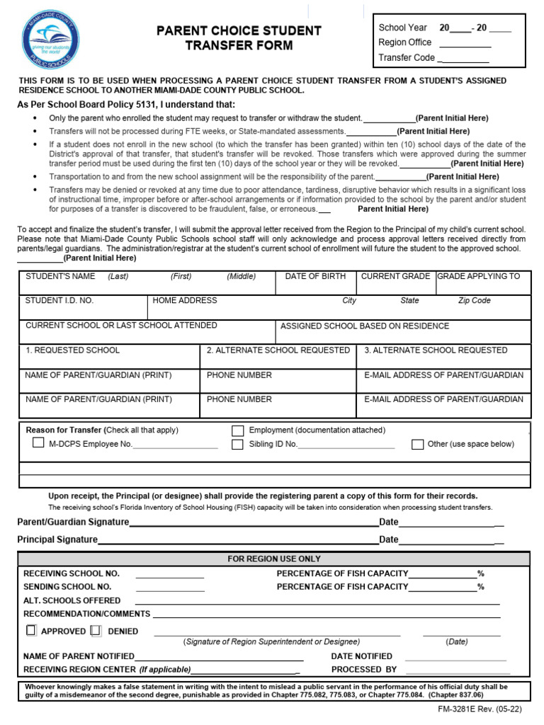 Formulario de Transferencia Escolar en Miami-Dade | PDF | Escuelas