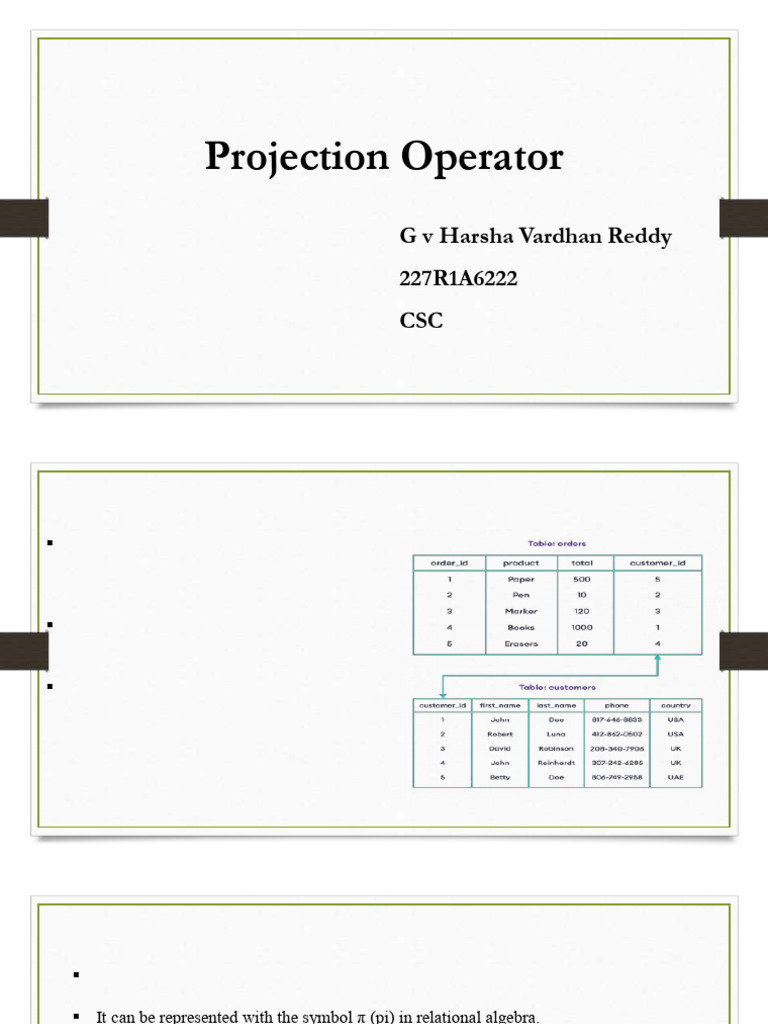 Projection Operator DBMS 6222 | PDF | Databases | Relational Model