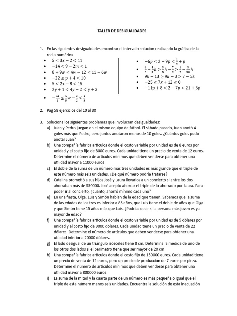 Taller de Desigualdades Matemáticas | PDF | Matemáticas | Análisis ...
