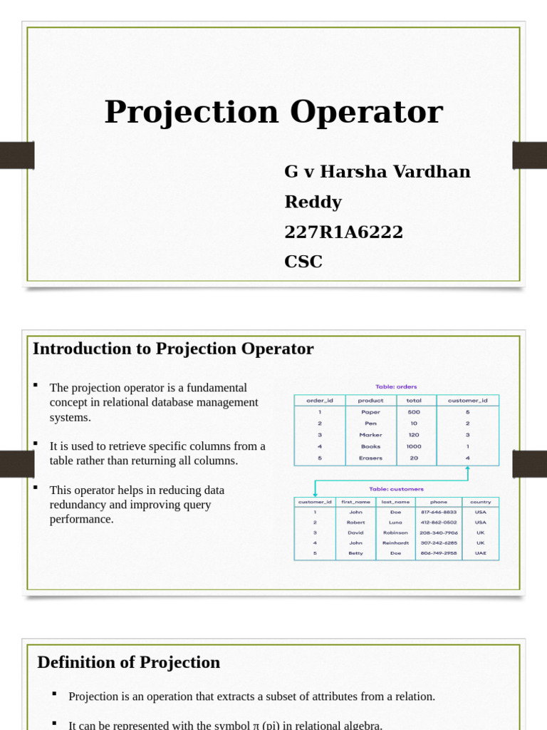 Projection Operator DBMS 6222 | PDF | Databases | Relational Model