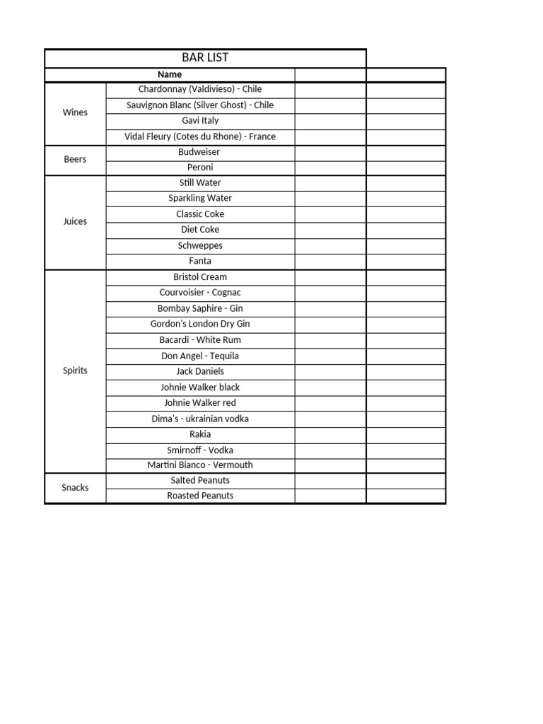 Comprehensive Bar Drink Menu | PDF