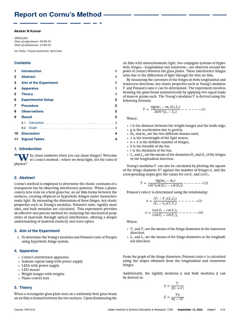 Cornu S Method IMS22264 Akshar N Kumar | PDF | Young's Modulus | Bending