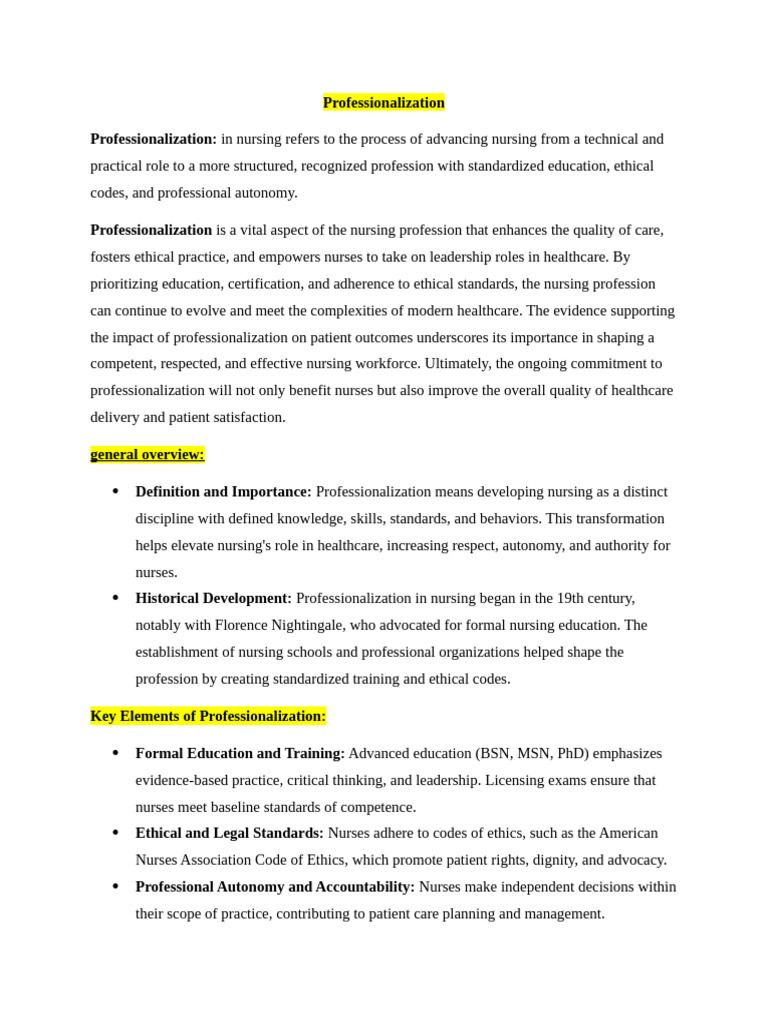 1 Professionalization | PDF | Nursing | Health Care
