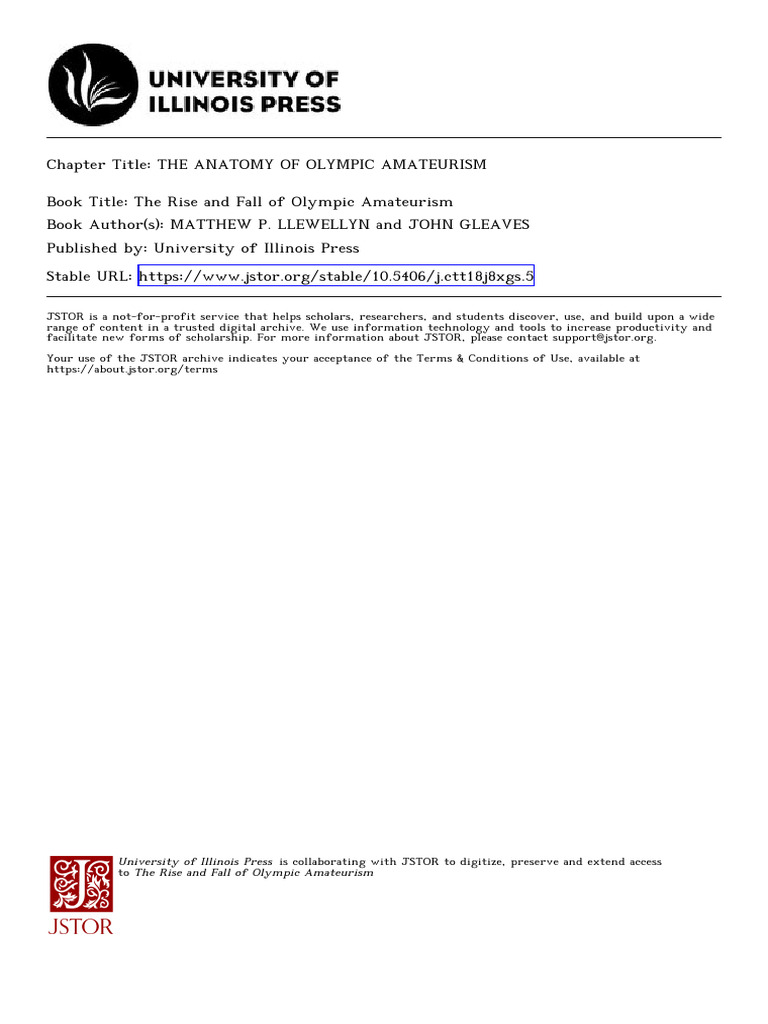 Rise and Fall of Olympic Amateurism _ Chapter One | PDF | Olympic Games | Sports