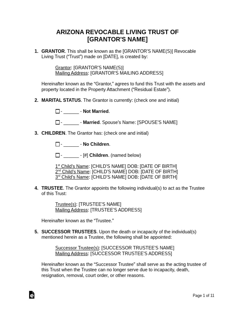 Arizona Revocable Living Trust Form | PDF | Affidavit | Trustee
