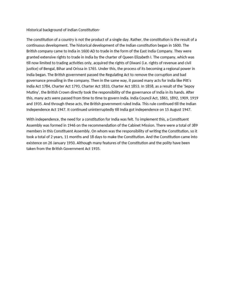 Historical Background of Indian Constitution | PDF | Politics