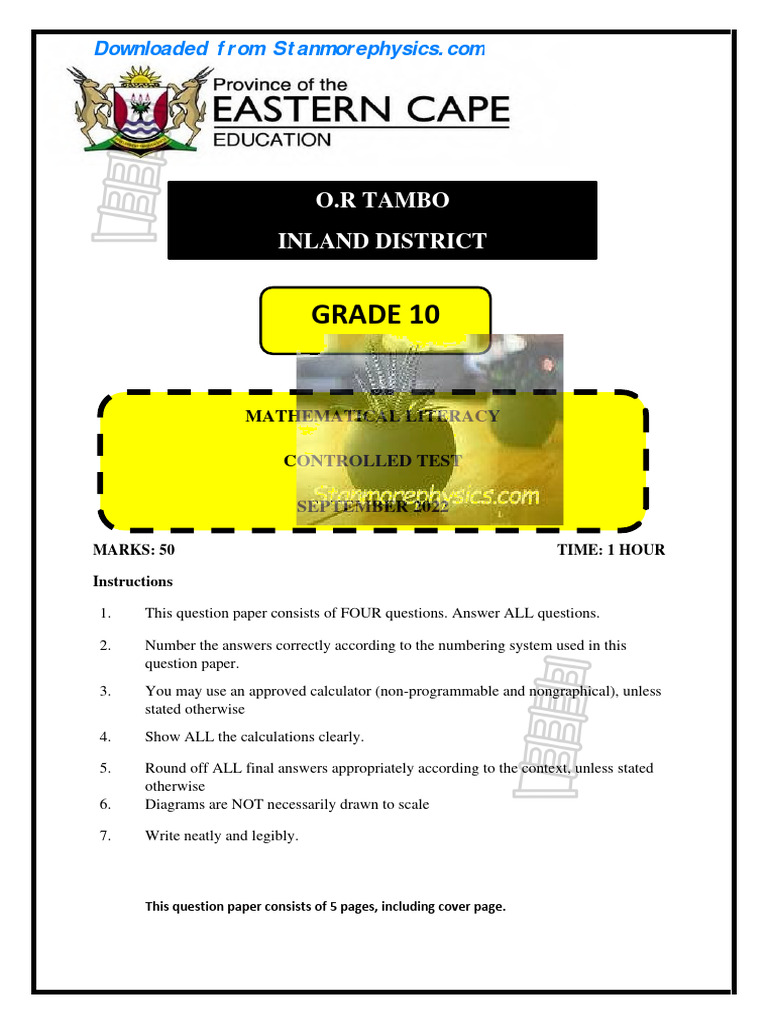 Grade 10 Math Literacy Test | PDF | Expense | Area