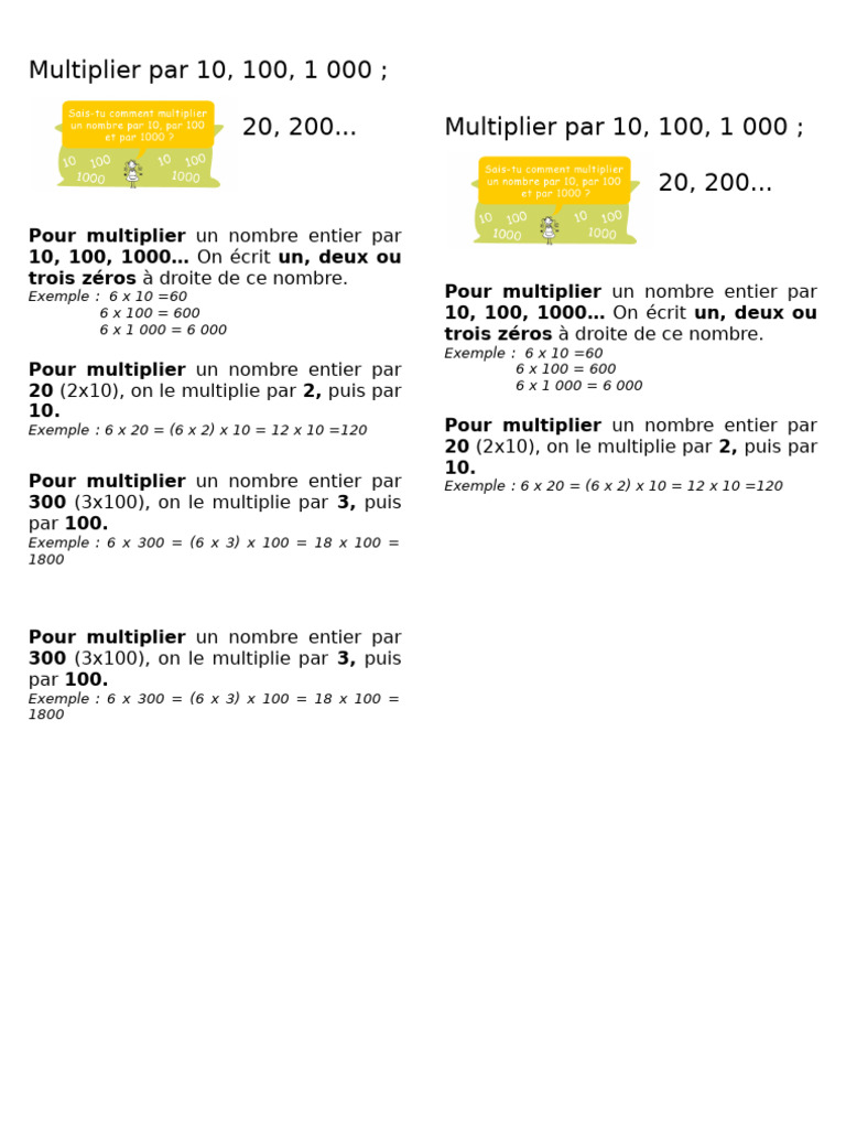 Multiplication Par 10-100-1000-20-200 | PDF