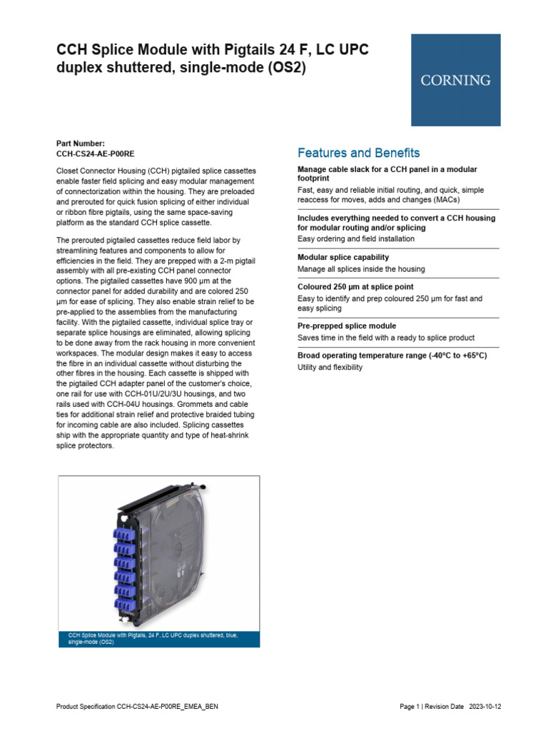 CCH Splice Module 24F LC UPC OS2 | PDF | Manufactured Goods ...