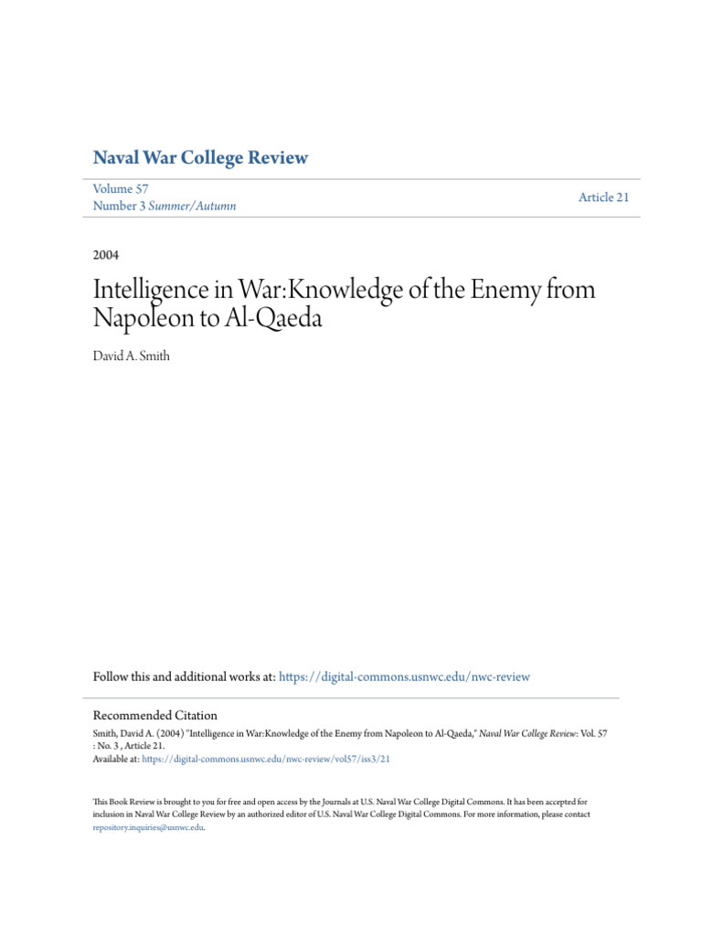 Intelligence in War - Knowledge of The Enemy From Napoleon To Al-Qa ...