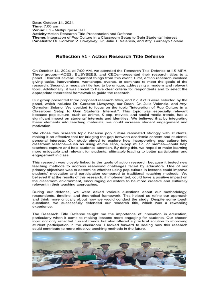 Pop Culture in Classroom Research Defense | PDF | Teaching Method ...