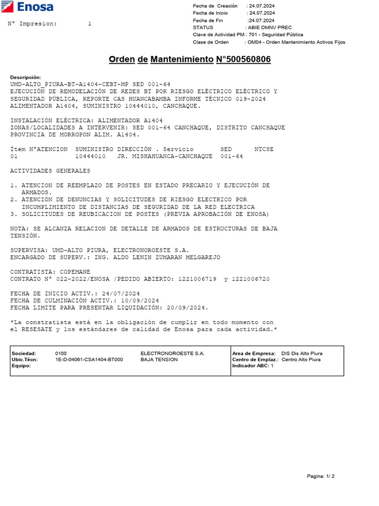 BT Om4 Remodel Canchaque | PDF