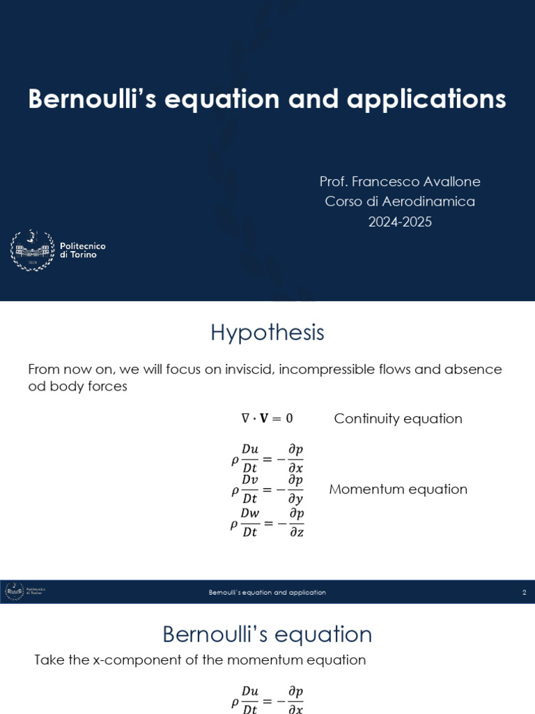 Slides 13 - Bernoulli's Equation and Applications | PDF | Motion ...
