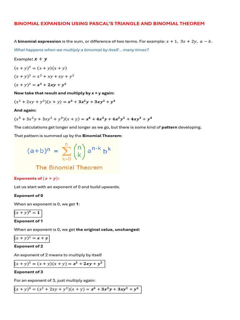 Binomial Expansion Using Pascals Triangle | PDF | Abstract Algebra ...