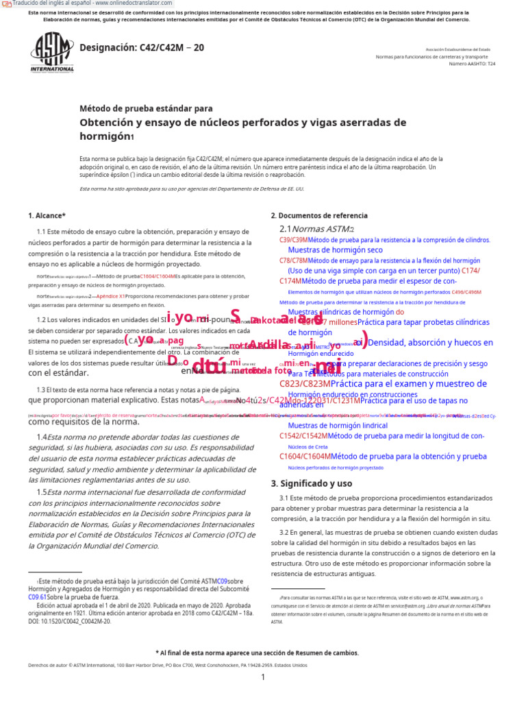 ASTM C42 C42M 20.en - Es | PDF | Hormigón | Materiales