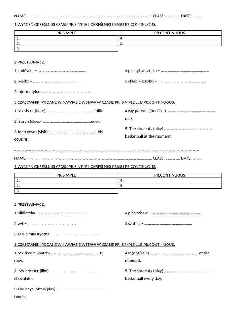 Kartkówka PR Simp PR Cont | PDF