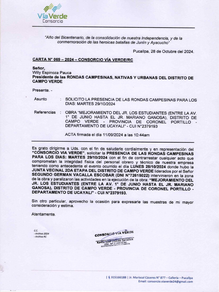 Carta #69 - Ronderos | PDF