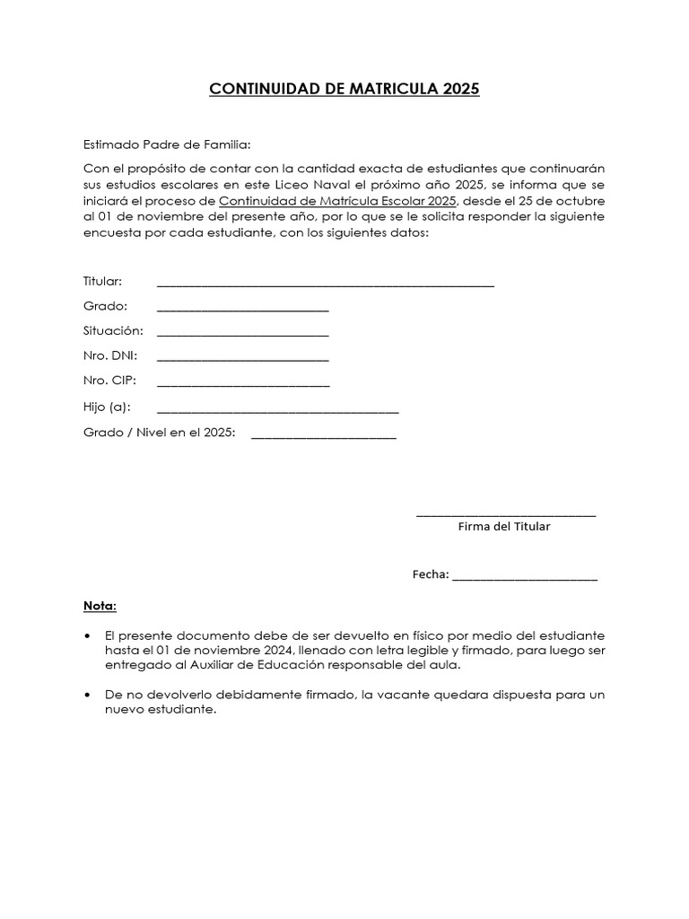 Formato Continuidad 2025 | PDF