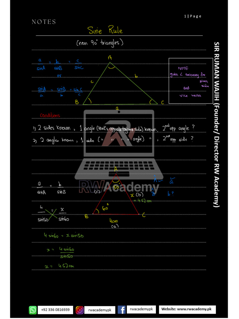Sine and Cosine Rule | PDF | Angle | Mathematical Objects