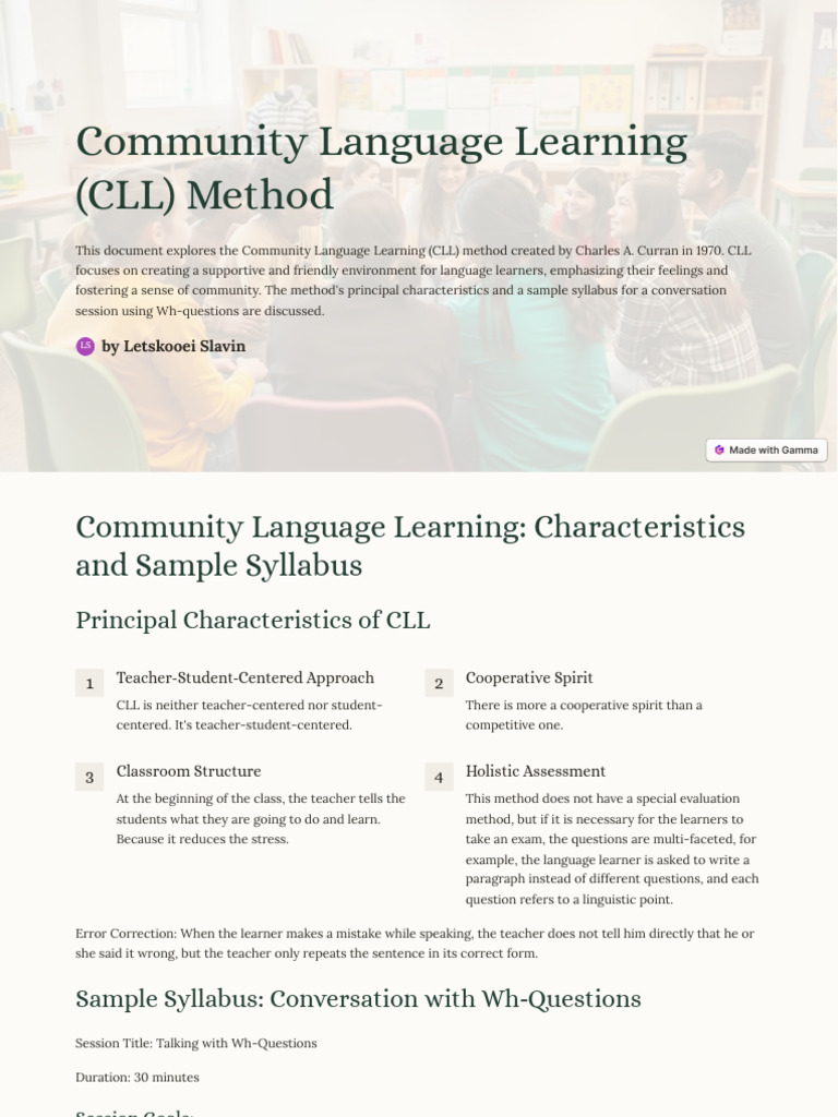 Community Language Learning CLL Method | PDF | Question | Language Acquisition