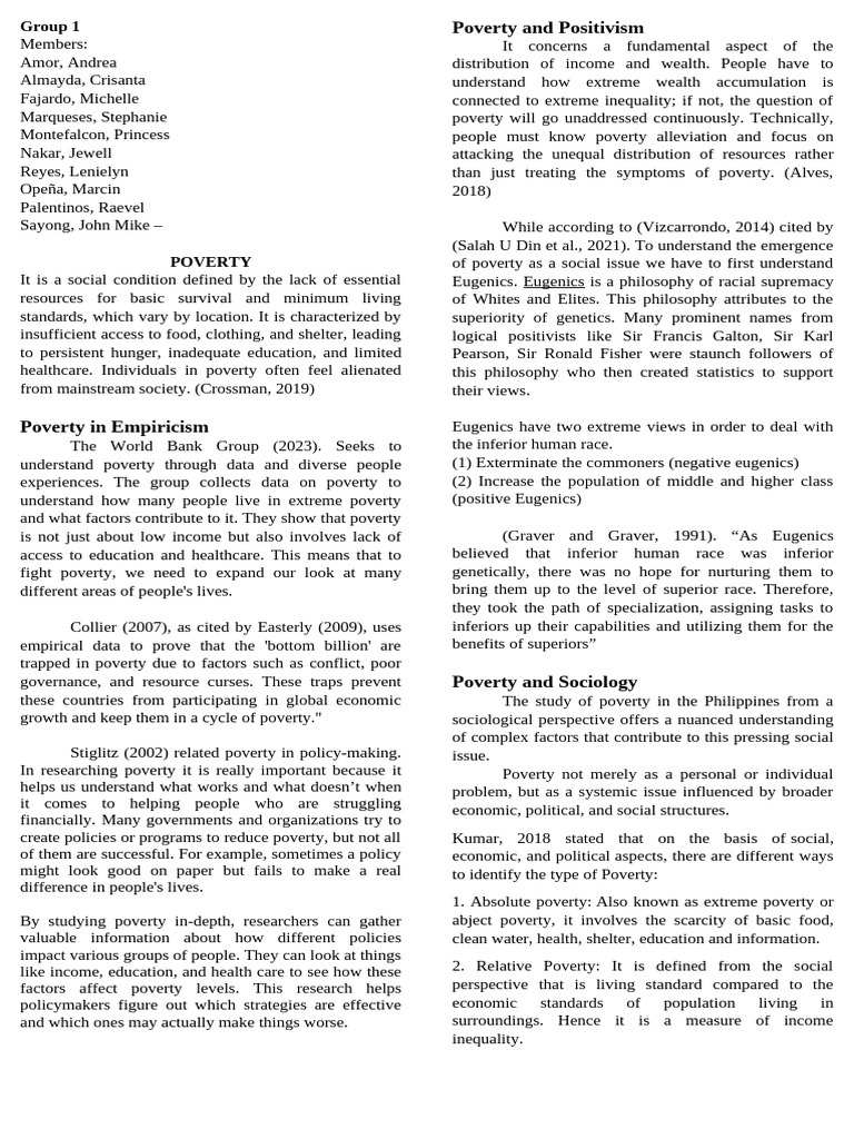 Group 1 Poverty Pdf Poverty Poverty Homelessness