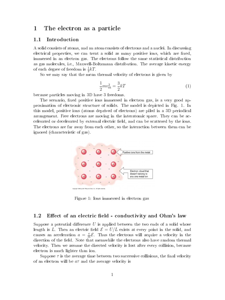 1 The Electron As A Particle | PDF | Electric Current | Electron