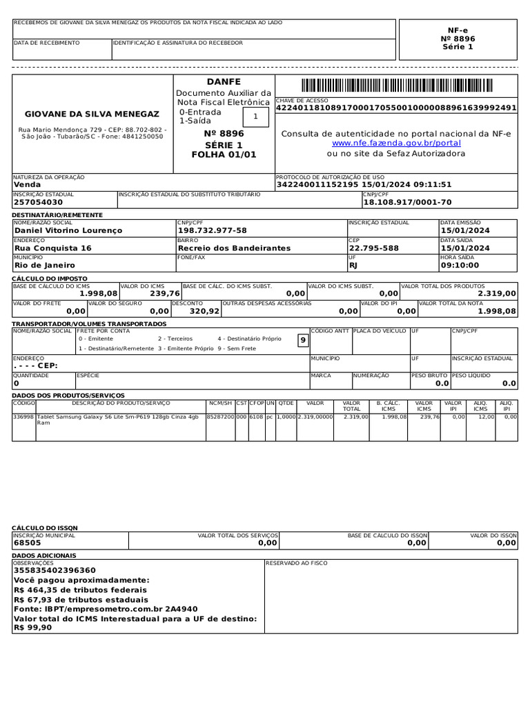 Danfe | PDF | Recibo