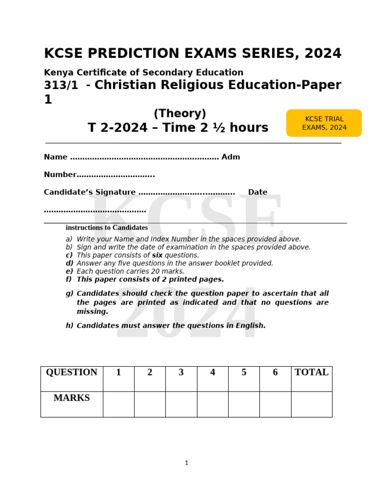 KCSE 2024 Christian Education Exam Guide | PDF | Jeremiah | Covenant ...