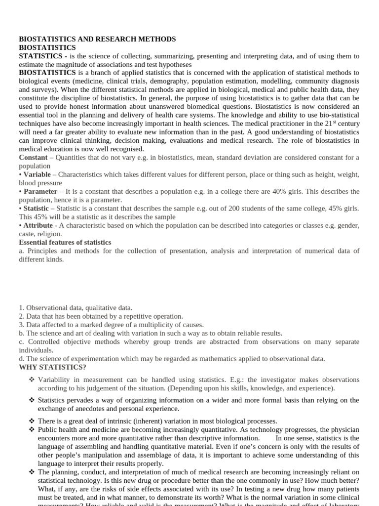 Final Biostatistics Lecture Notes Pdf Type I And Type Ii Errors Sampling Statistics