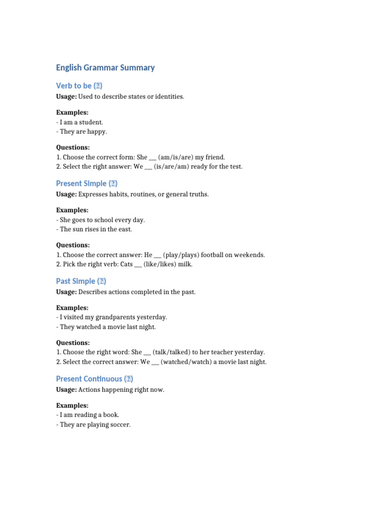 English_Grammar_Summary | PDF | English Grammar | Languages