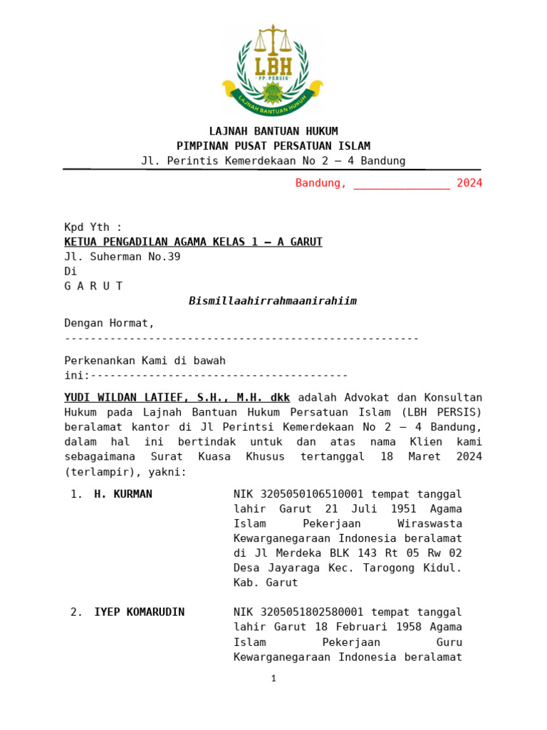 Draft Gugatan Wakaf | PDF