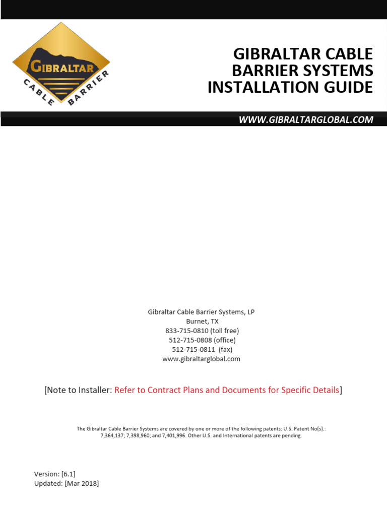 Gibraltar Cable Barrier Installation Guide | PDF | Anchor | Screw