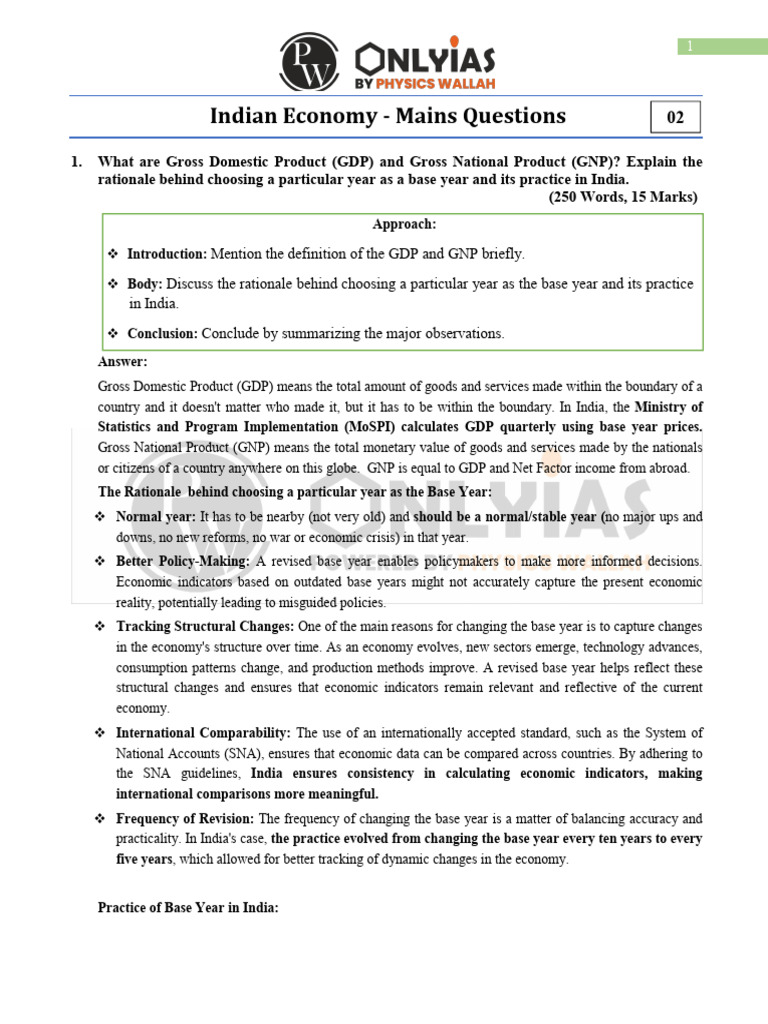 Economy 02 Mains Questions JGF | PDF | Gross Domestic Product | Economics