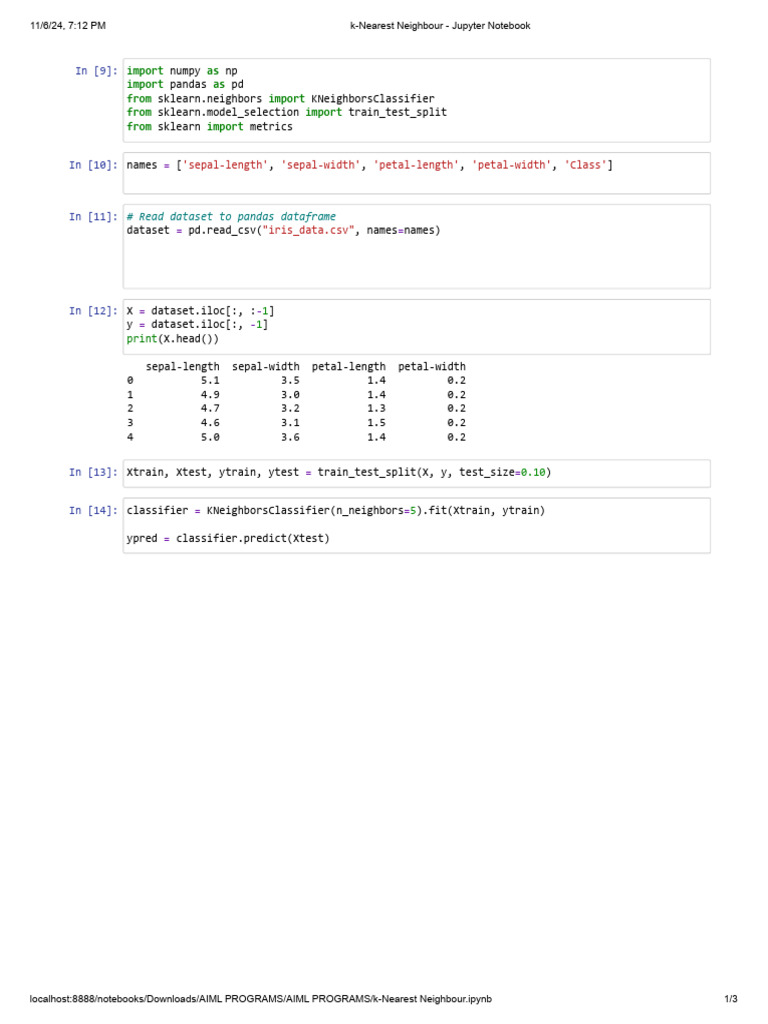 K-Nearest Neighbour - Jupyter Notebook | PDF | Applied Statistics | Statistical Analysis