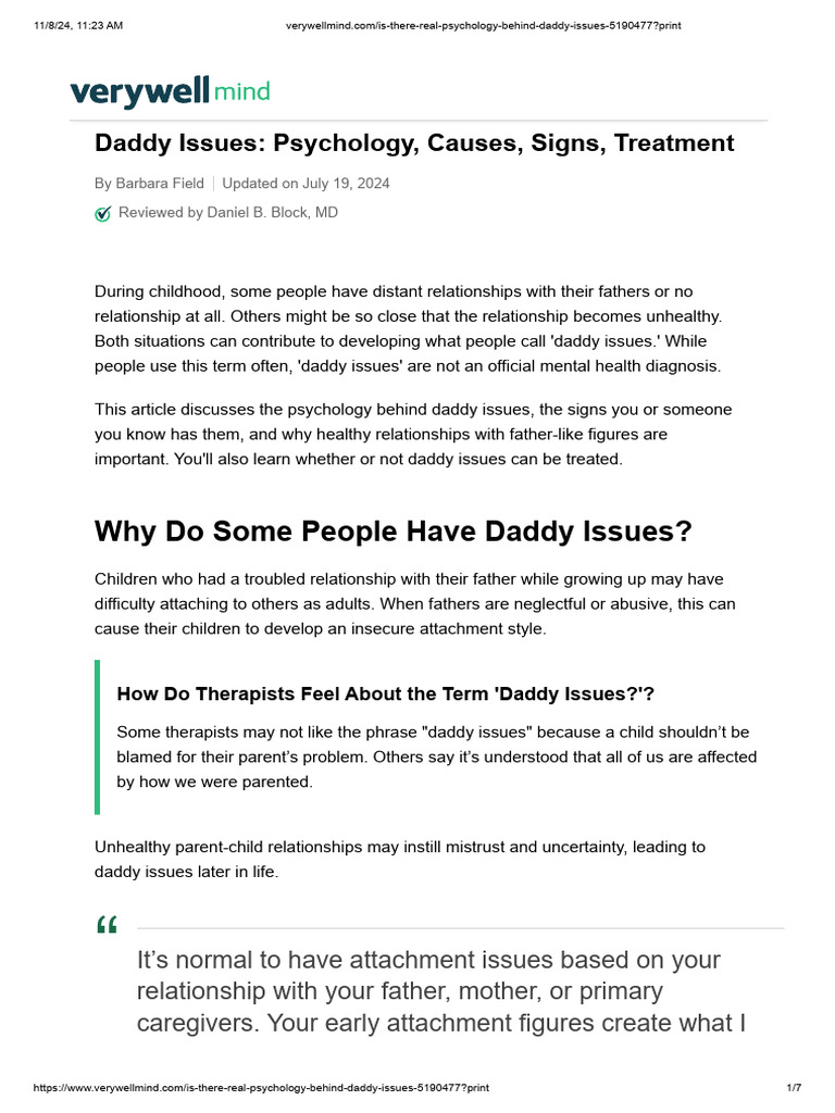 Understanding Daddy Issues: Causes & Signs | PDF | Child Abuse ...