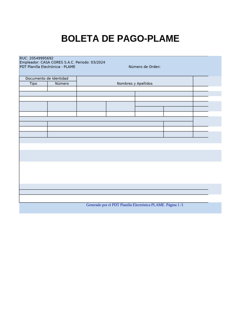 Modelo de Llenado de Boleta de Pago Plame | PDF