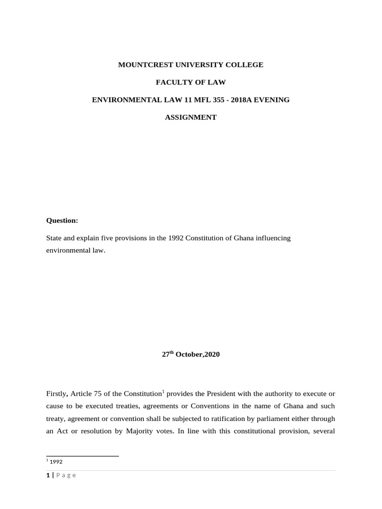 Environmental Law Assignment | PDF | Ratification | Environmental Protection