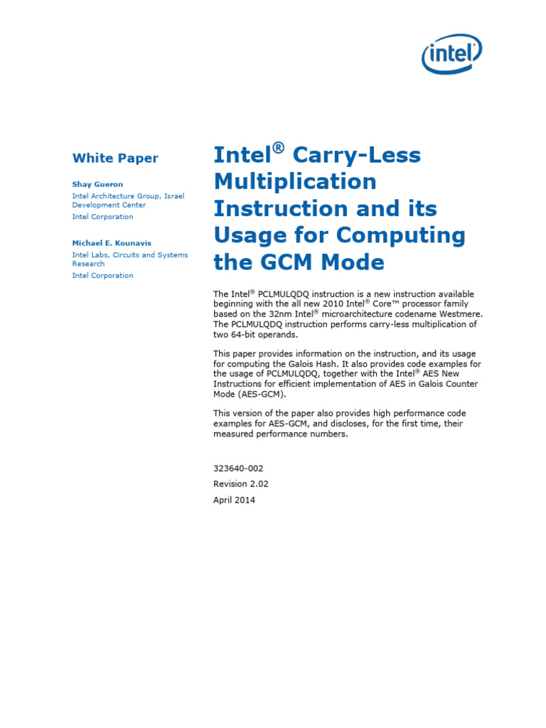 Intel Carry Less Multiplication Whitepaper | PDF | Field (Mathematics) | Computer Architecture
