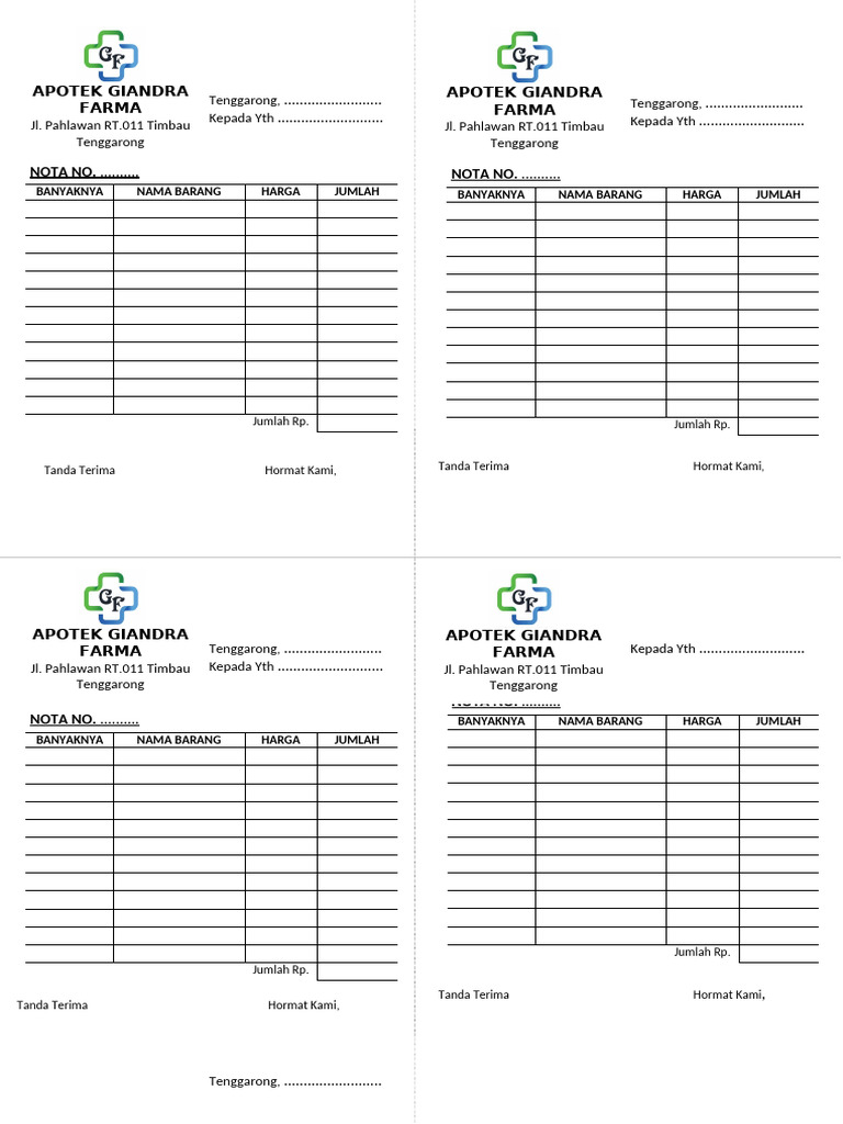 Nota Apotek Giandra Farma Tenggarong | PDF
