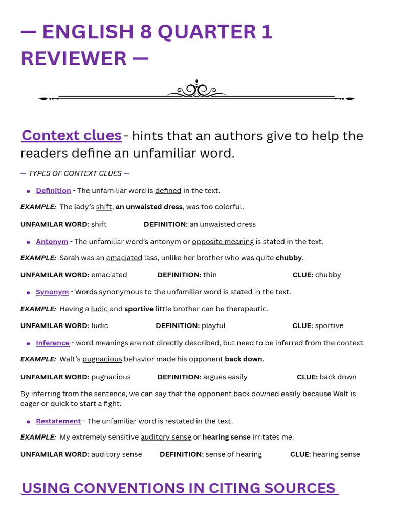 English 8 Quarter 1 Reviewer | PDF | Academic Journal | Verb