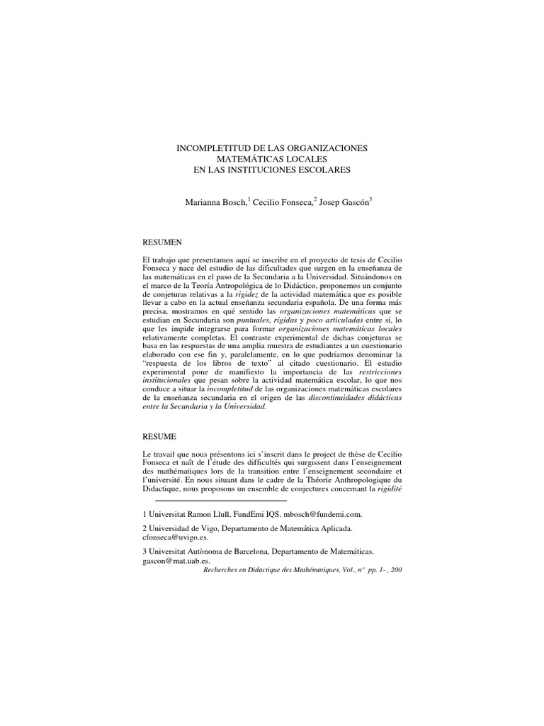 Bosch Fonseca Gascon RDM 2004 | PDF | Matemáticas | Teoría