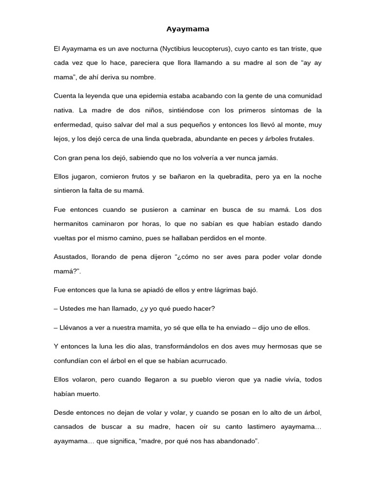 Leyendas de la Selva Peruana: Ayaymama y Más | PDF
