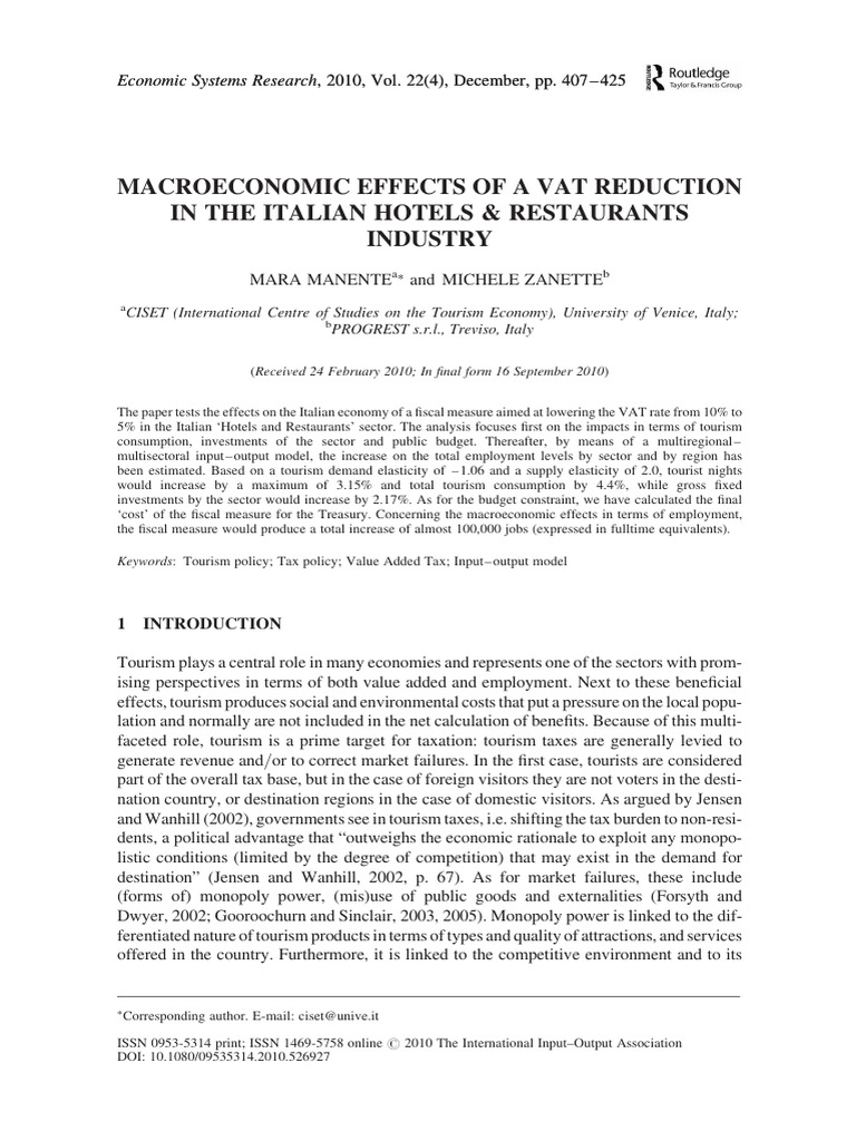 Macroeconomics Effects of Vat Reduction - Manete y Zanette - 2010 | PDF ...